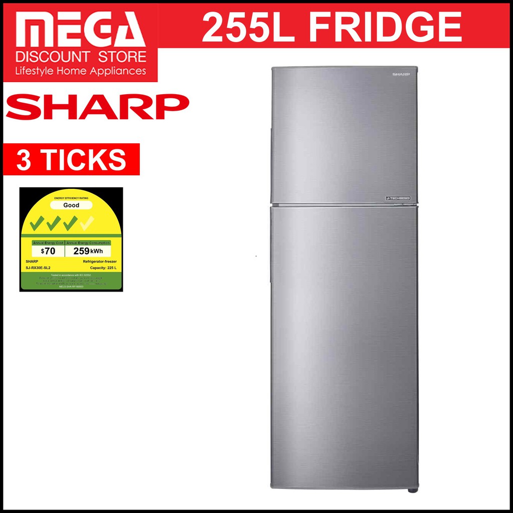 SHARP SJ-RX30E-SL2 224L 2-DOOR FRIDGE (3 TICKS) | Shopee Singapore