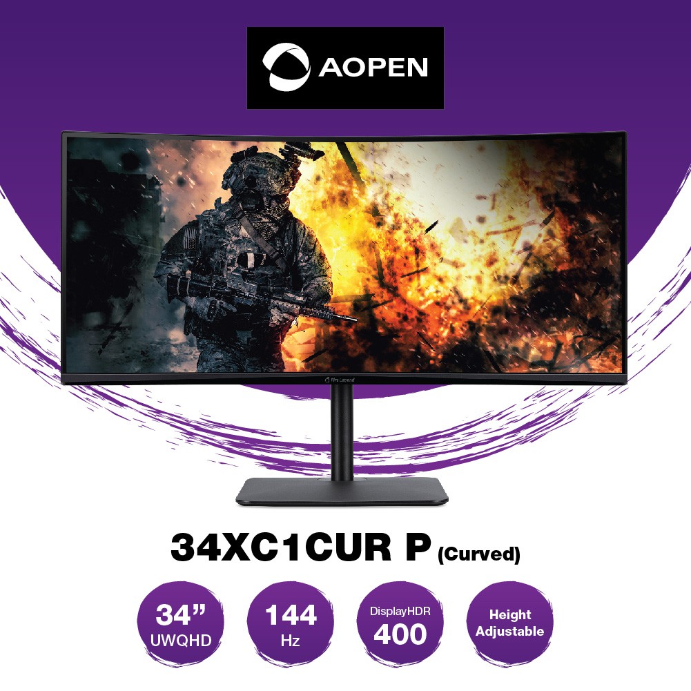AOPEN 34XC1CUR P 34-Inch WQHD 144Hz 1ms Zero Frame Curved LCD (1500R ...
