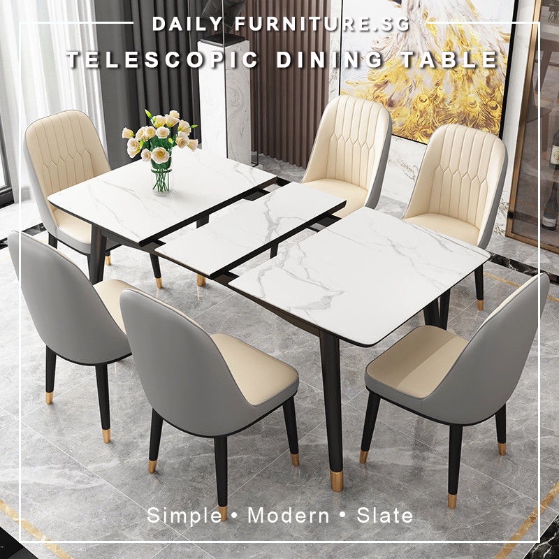 DF Sintered Stone Dining Table Set Extendable Marble Long Table and ...
