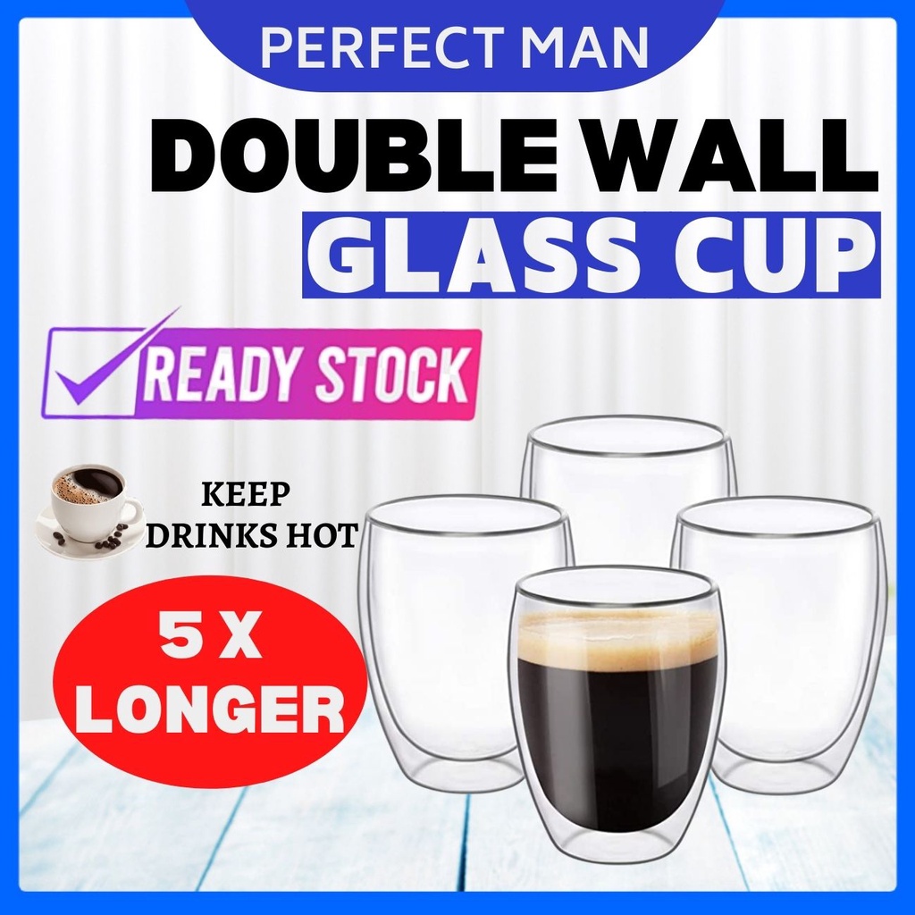 [PM] Double Wall Glass Cup/Coffee Cup/Tea Cup Heat Resistant 250ML ...