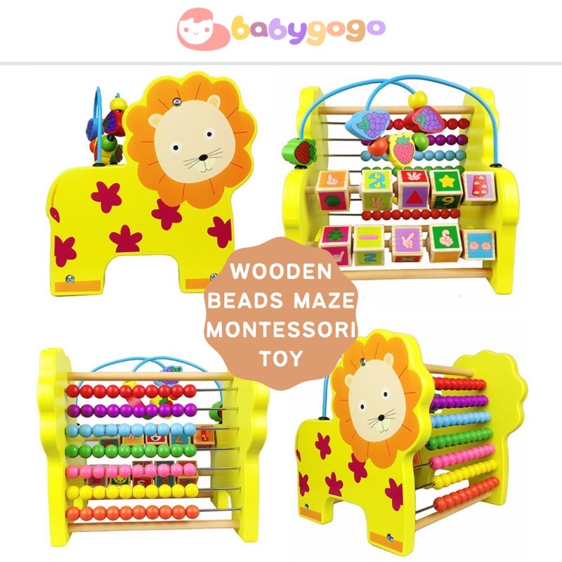 Bead Maze Toy Wooden Montessori Animal & Number Blocks Roller Toy and ...