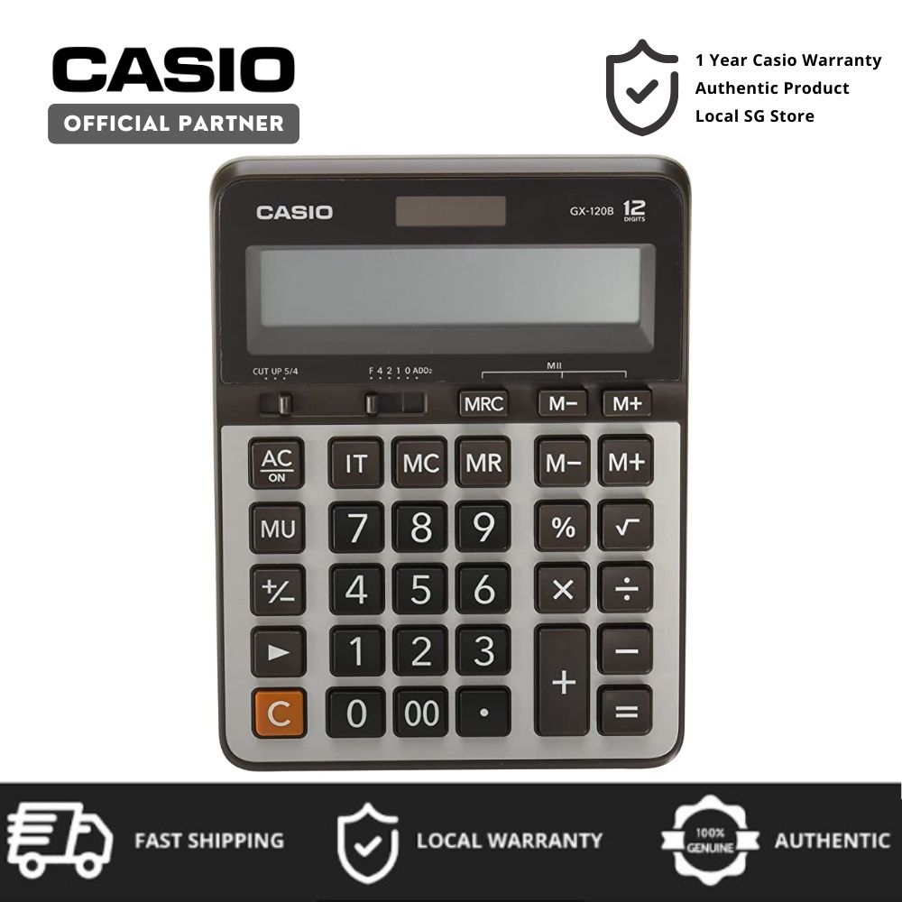 Casio GX-120B 12 digits Extra Large display Solar & Battery Extra Large display(1 Year Local ...