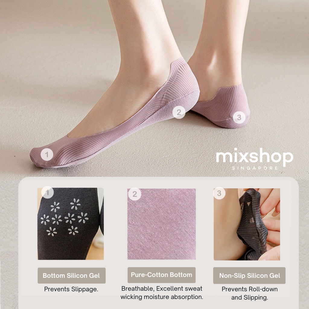 mixshop 3 Pairs Invisible Socks Ladies, Non-slip No Show Socks, SG ready stock. - Mixshop