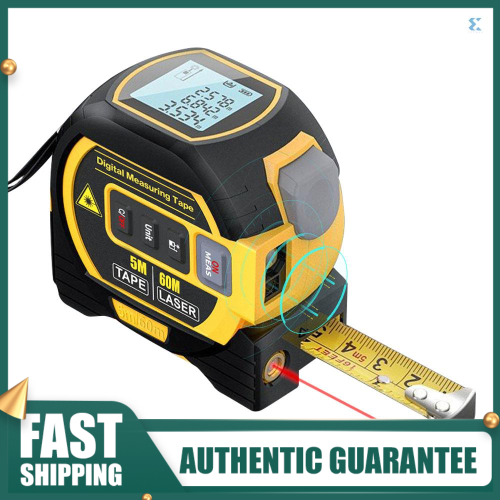 3in1 Laser Rangefinder 5m Tape Measure Ruler LCD Display with Backlight ...