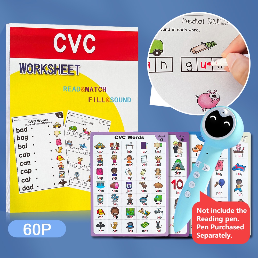 CVC Words Phonics Workbook and Posters Card Language Arts Skills Charts ...