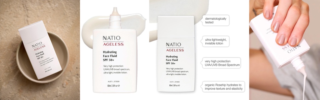 Natio Ageless Hydrating Face Fluid SPF 50+, 60ml | Shopee Singapore