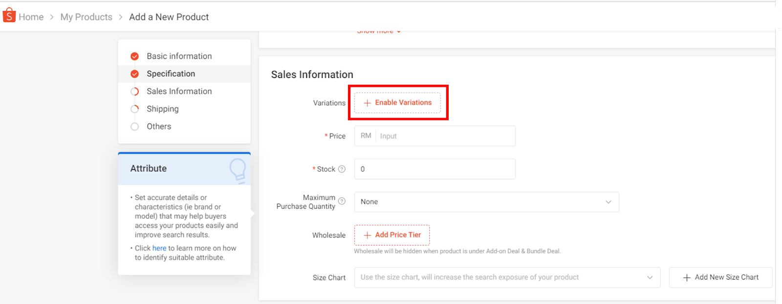 Adding Variations for Your Products | Shopee MY Seller Education Hub