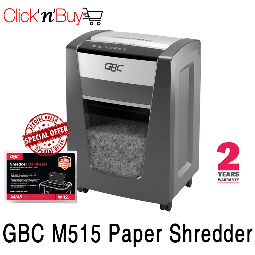 GBC M515 Paper Shredder. FREE Oil Sheet Pack. Security DIN level : P-5 ...