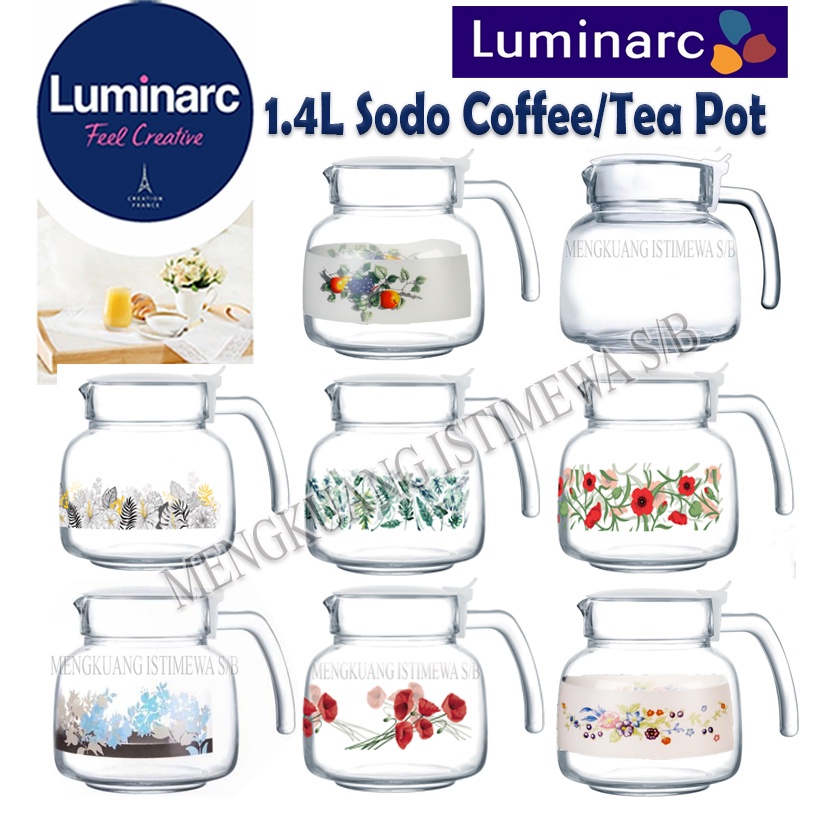 Luminarc 1.4L Heat Resistant SODO Glass Teko Teapot / Coffee Pot / Hot Beverage / Plain White ...