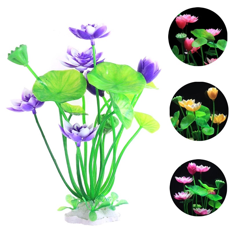 Artificial Aquarium Lotus Plant Decoration Fish Tank Lotus Flower Grass ...