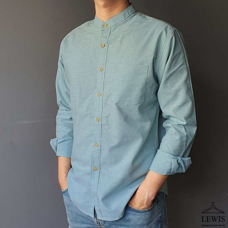 Mandarin Collar Shirt Mole Green | Shopee Singapore