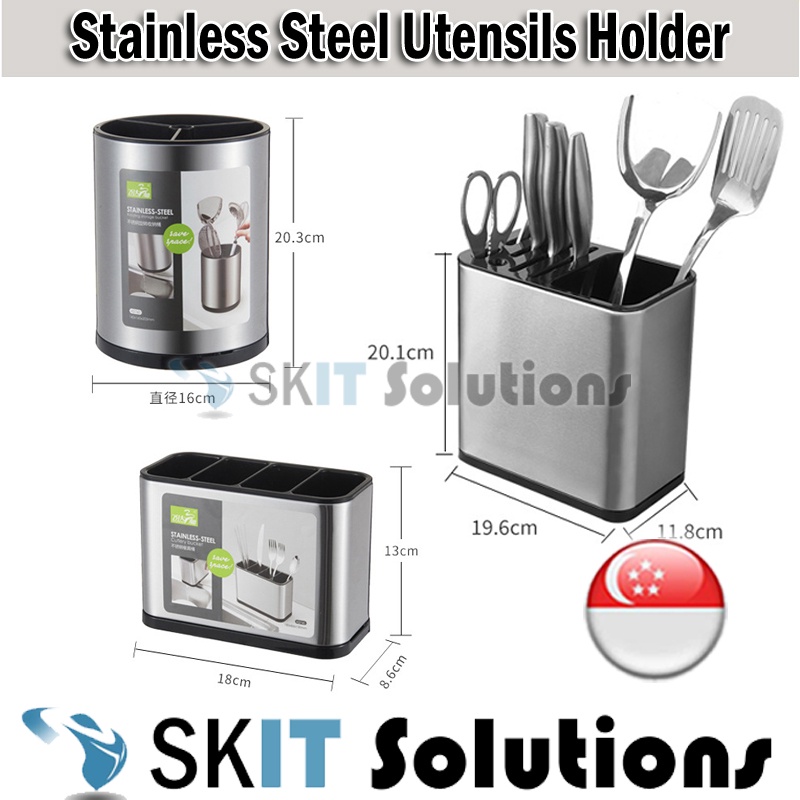 Stainless Steel Kitchen Utensil Cutlery Bucket Tool Holder Storage ...