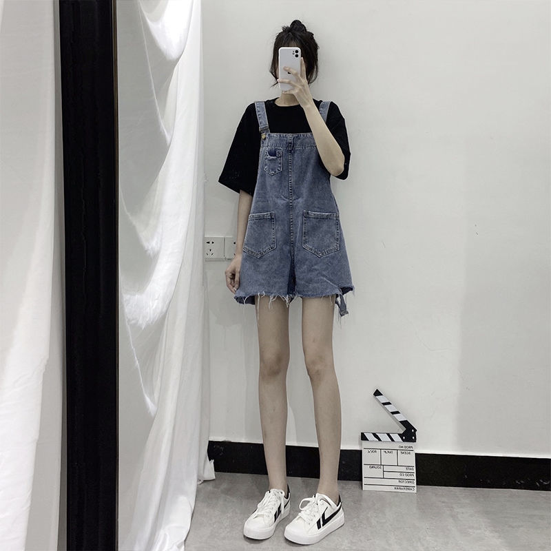 Korean Style Short Overalls, Denim Skirt Outfits With Overalls Shorts ...