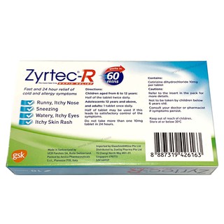 Zyrtec-R Film-Coated Tablet 10mg Rapid Relief Runny Nose 10 tablets ...