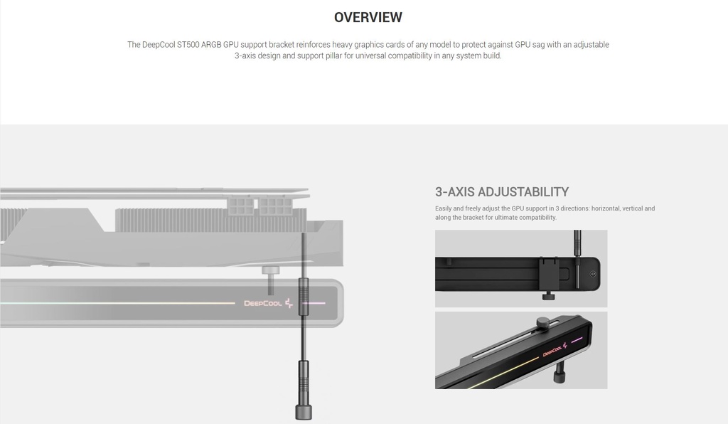 Deepcool ST500 ARGB, ARGB Horizontal GPU support Bracket with universal ...