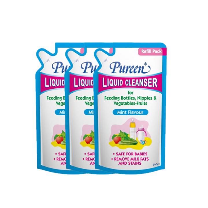 [Bundle of 3] Pureen Liquid Cleanser Mint Flavour Refill Pack 600ml ...