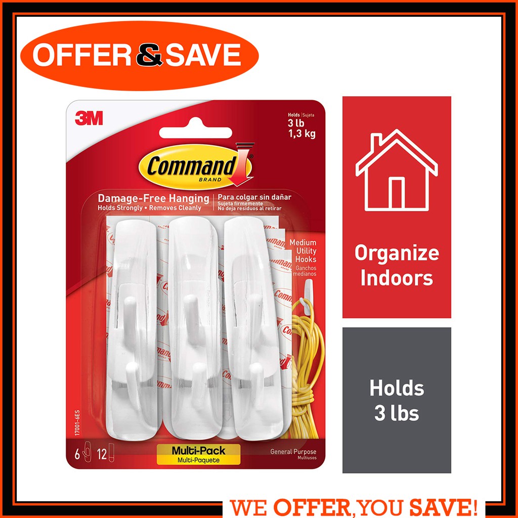 3M Command Medium Utility Hooks Value Pack 17001-VP-6PK | Shopee Singapore 3M Command Medium Utility Hooks Value Pack 17001-VP-6PK | Shopee Singapore