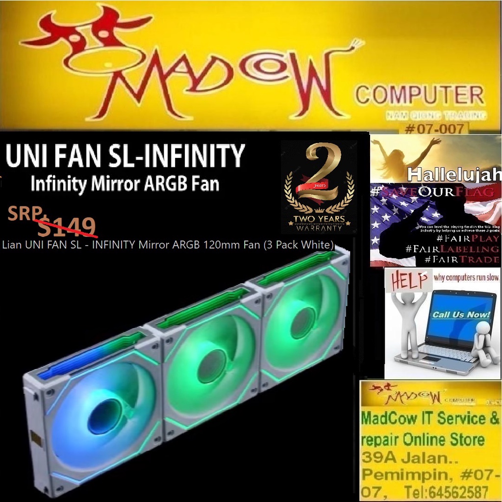Lian Li UniFan SL120 Infinity SL-INFINITY 120mm ARGB White 3 pack kit ...
