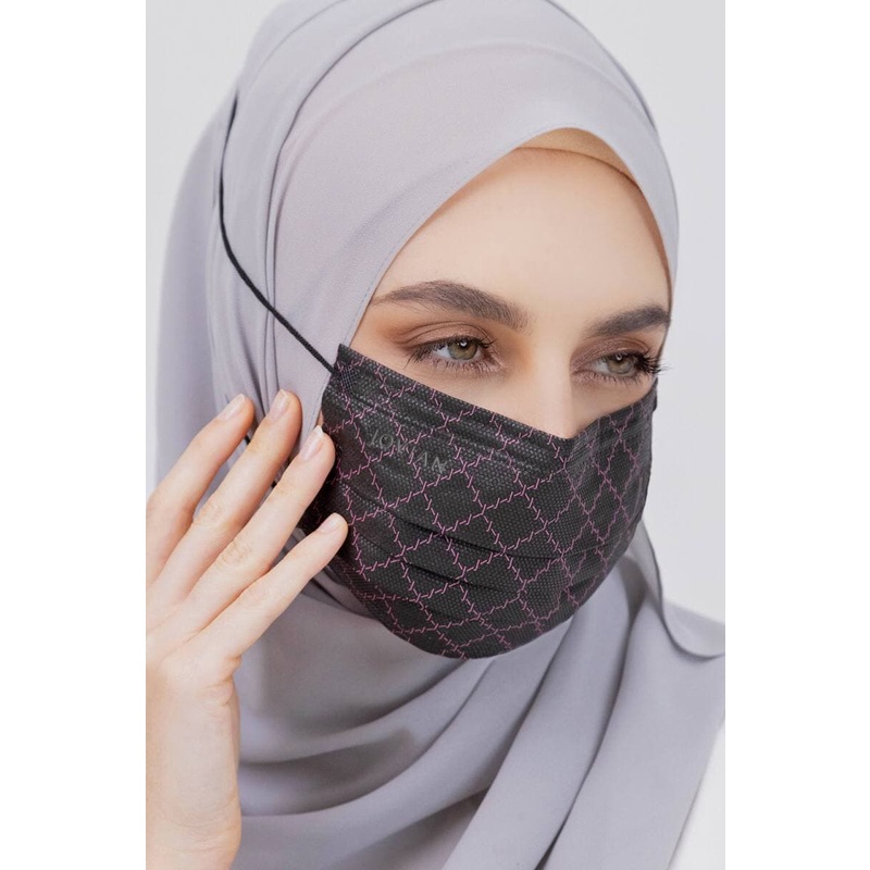 Jovian 3ply Monogram Earloop Headloop Mask in Black Pink | Shopee Singapore