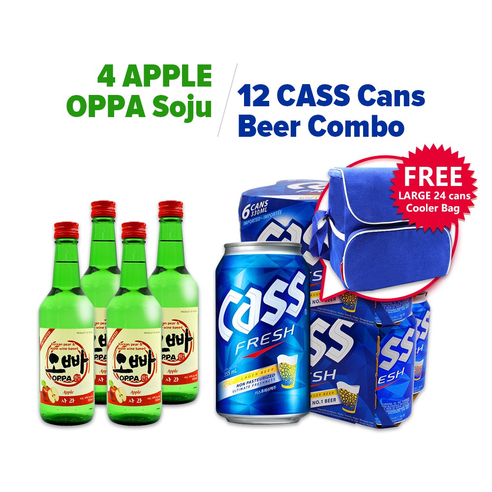 4 x Apple OPPA SOJU + 12 CASS Cans Beer Combo (FREE LARGE 24 Cans ...