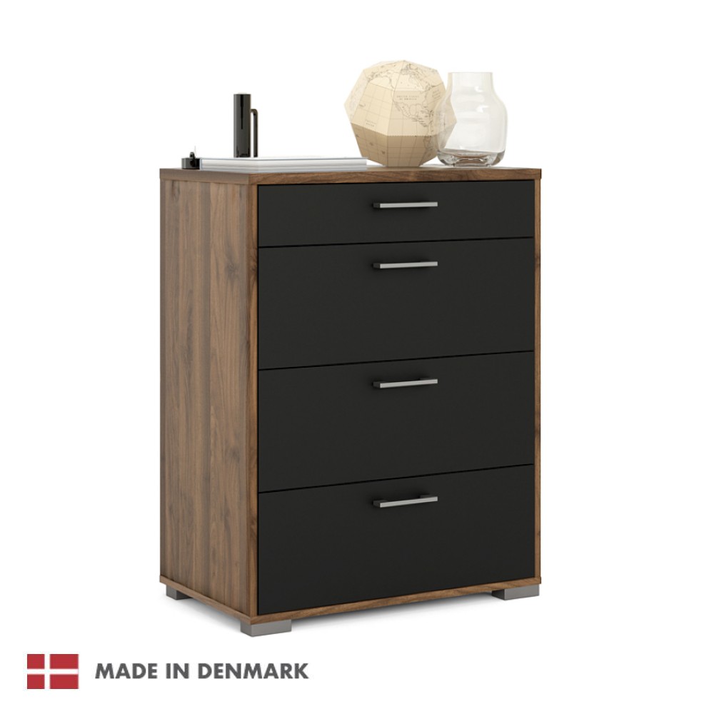 VHIVE Homeline 70cm Drawer Chest (Walnut Black 4 Drawer Storage Cabinet ...