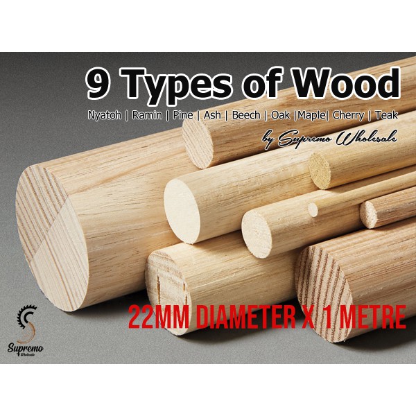 22mm Diameter x 1 metre Rod | Solid Timber Wood Plank Wooden Strips ...