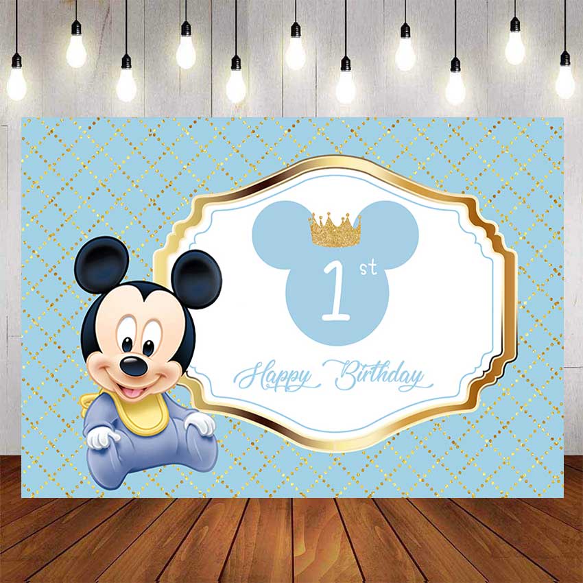 Cute Mickey Mouse One Year Old Backdrop For Photography Baby Shower ...