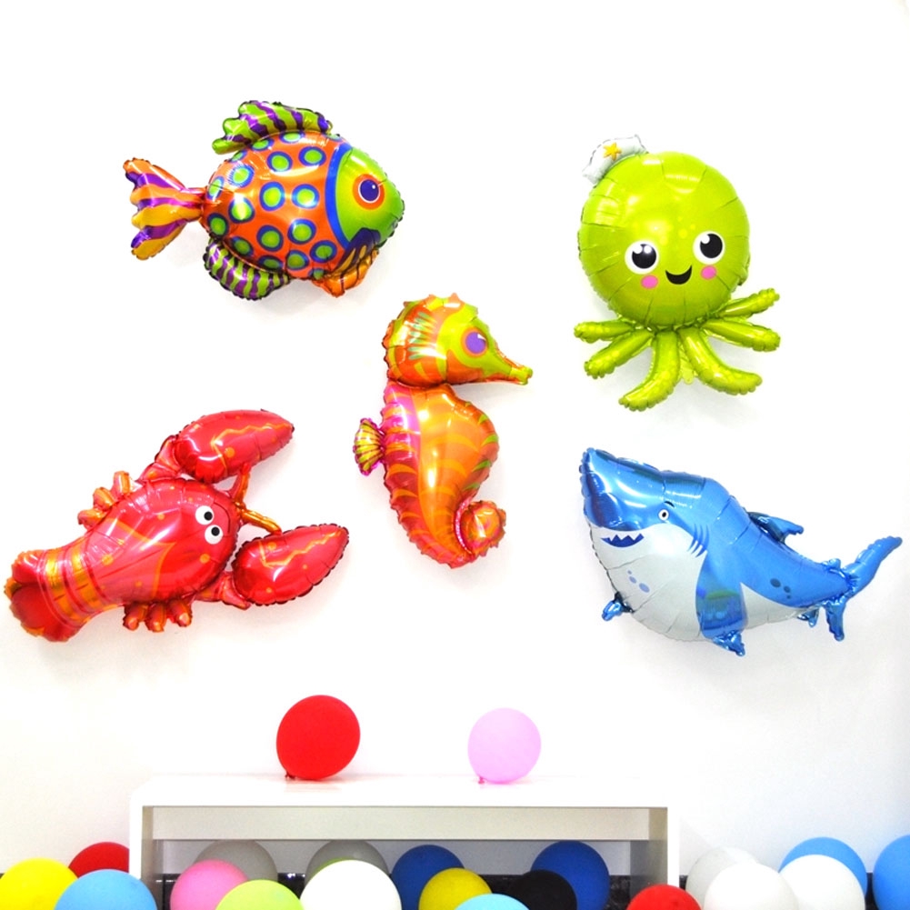 5PCS/LOT Hippocampus Octopus Fish Shark Foil Balloon Ocean Animal Theme ...