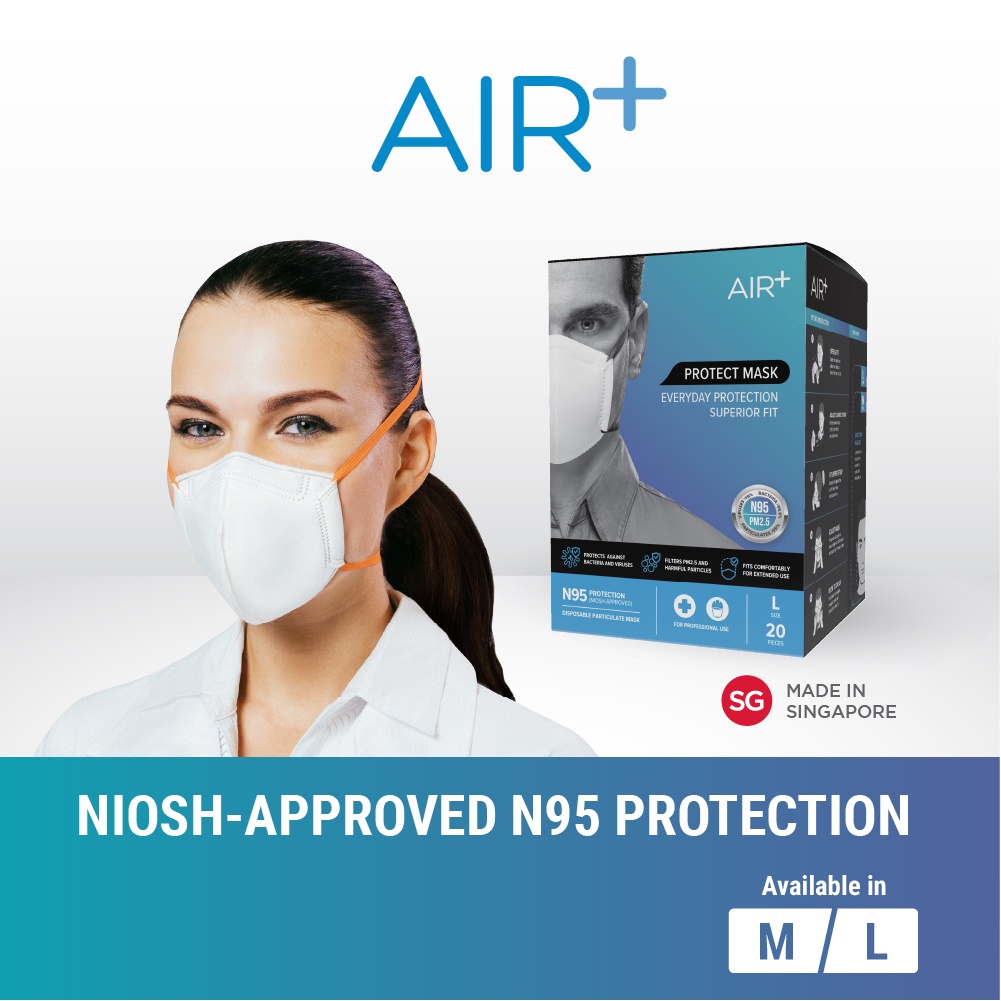 AIR⁺ Protect Mask | NIOSH N95 Respirator | M & L Sizes | 20PC | PFE 95% ...