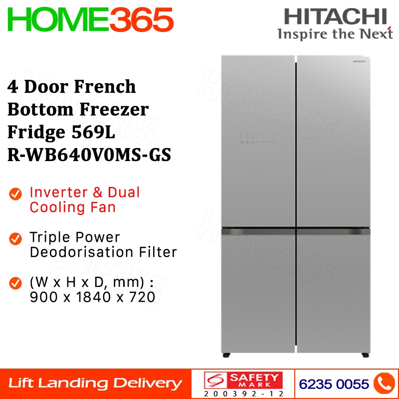 Hitachi 4 Door French Bottom Freezer Fridge 569L R-WB640V0MS | Shopee ...