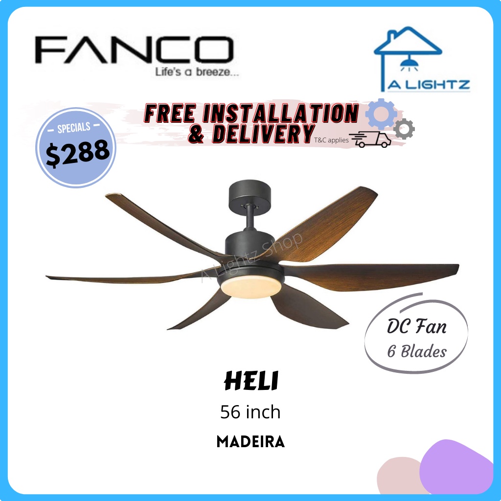 Fanco DC Ceiling Fan Heli 56 inch / Heli Pro 66 inch Madeira with 3 ...