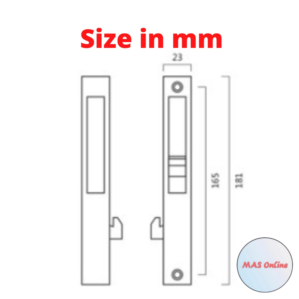 Aluminium Sliding Door Lockset without Key A5 25mm Kunci Pintu Sliding ...