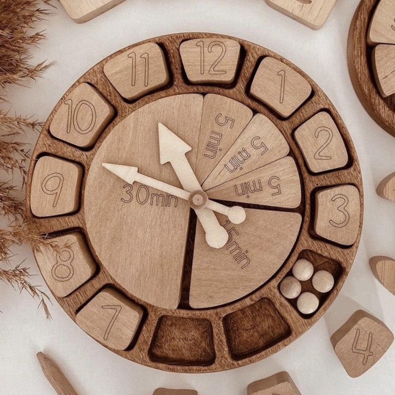 Wood clock learning time Montessori Toy Telling the time Sensory toy ...