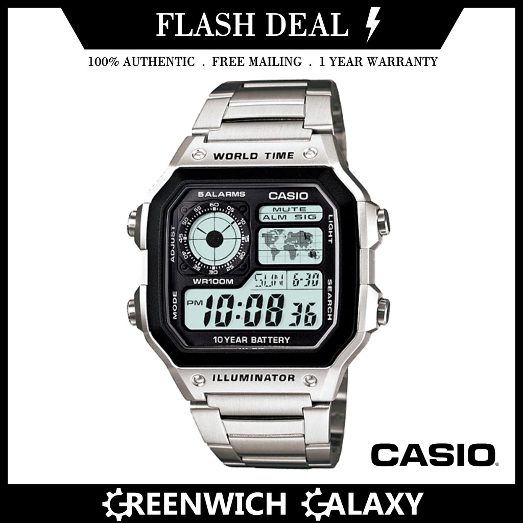 Casio Authentic World Time Sports Watch (AE-1200WHD-1A) | Shopee Singapore