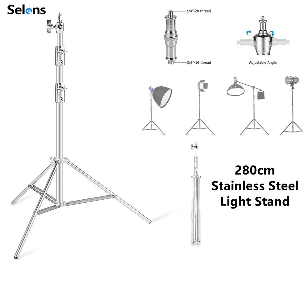 Selens Stainless Steel Light Stand 9ft(280cm) Heavy Duty for Studio ...