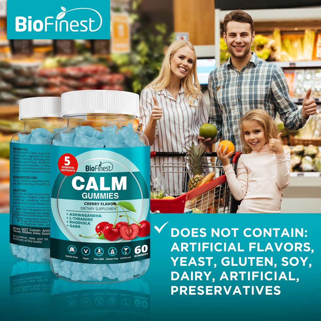 Biofinest Calm Gummy Supplement - L-Theanine Ashwagandha Relax Stress ...