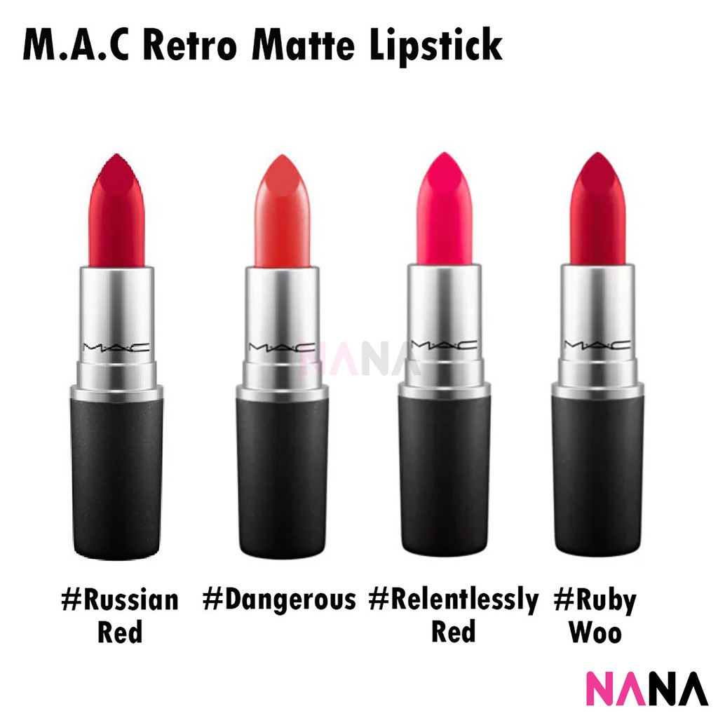 MAC Retro Matte Lipstick 3g (Russian Red/ Dangerous/ Ruby Woo) | Shopee ...