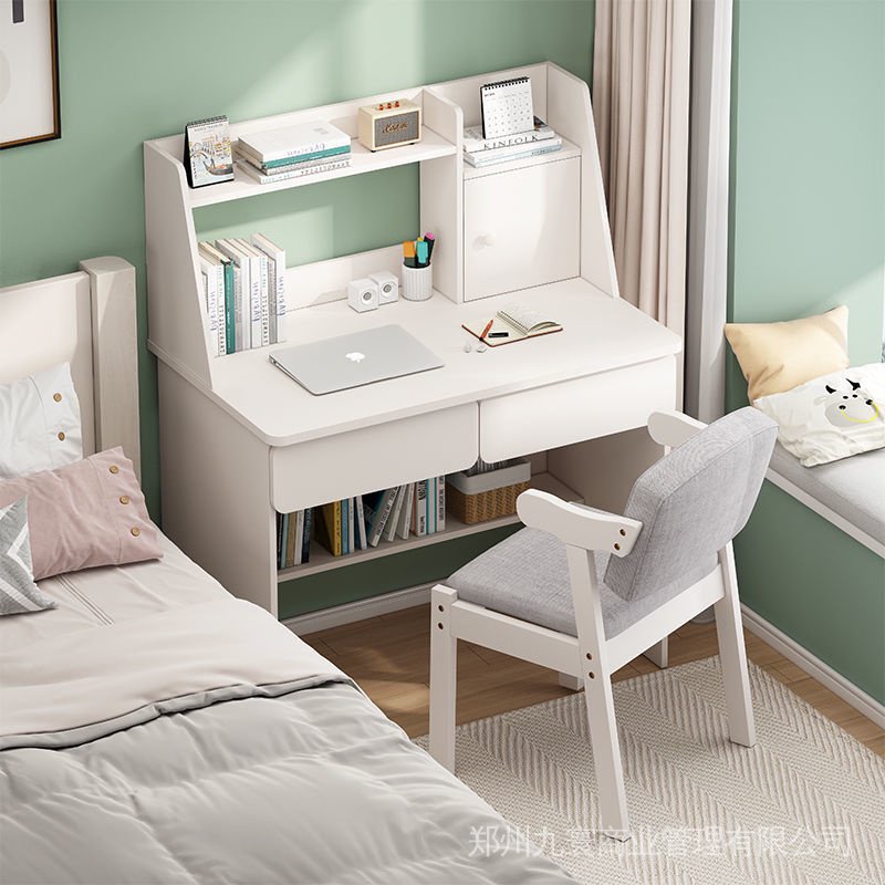 Study Table Computer Desk With Drawers And Bookshelf Desktop Solid Wood ...