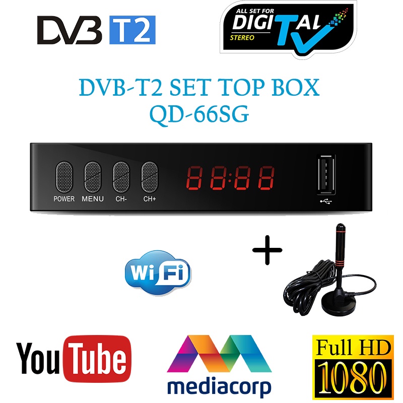 Digital TV Active Antenna & DVB-T2 Set Top Box with Free 1 meter HDMI ...