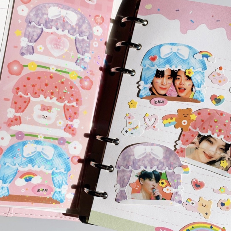 [Pink Rue] Window with Curtains and Frills Frame Korean Sticker ...