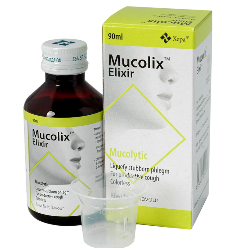 Mucolix Elixir Cough Syrup Kiwi Flavour 90ml (Dissolves Stubborn Phelgm ...