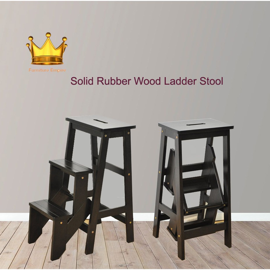 Solid Rubberwood Ladder Stool★High Stool ★Dining Stool ★Bar Stool ...
