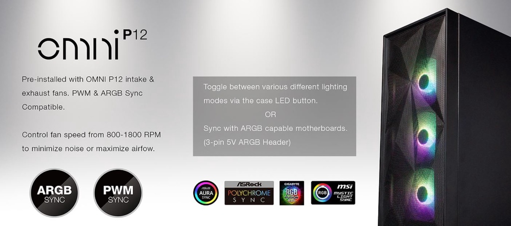 Tecware Forge S Omni TG ARGB ATX Tower Chassis / 4x Omni P2 ARGB Fans ...