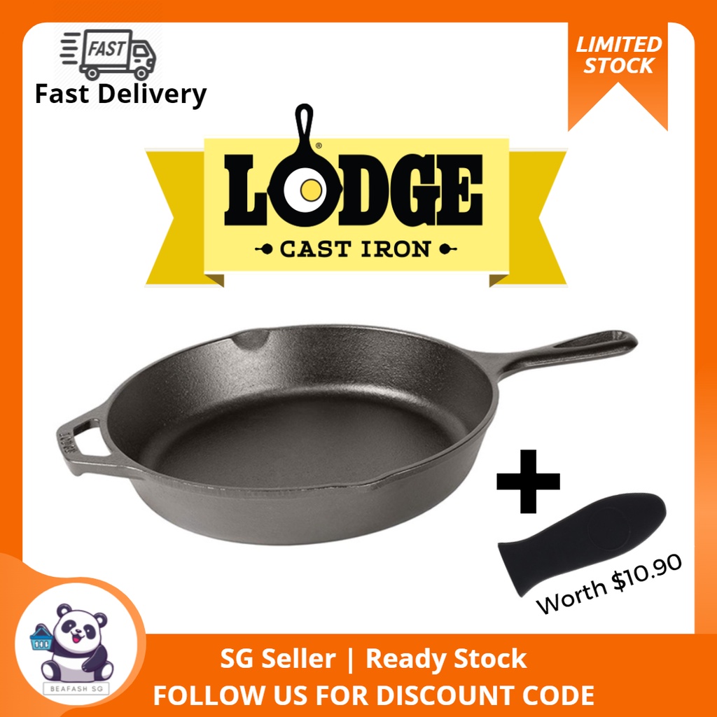 Lodge Cast Iron Skillet, 8/10.25-inch, Black, with Lodge Red Silicone ...
