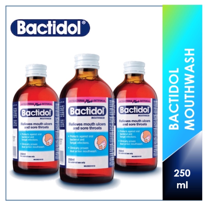 Bactidol Mouthwash, 250ml, (Relieves Mouth Ulcers & Sore Throats ...