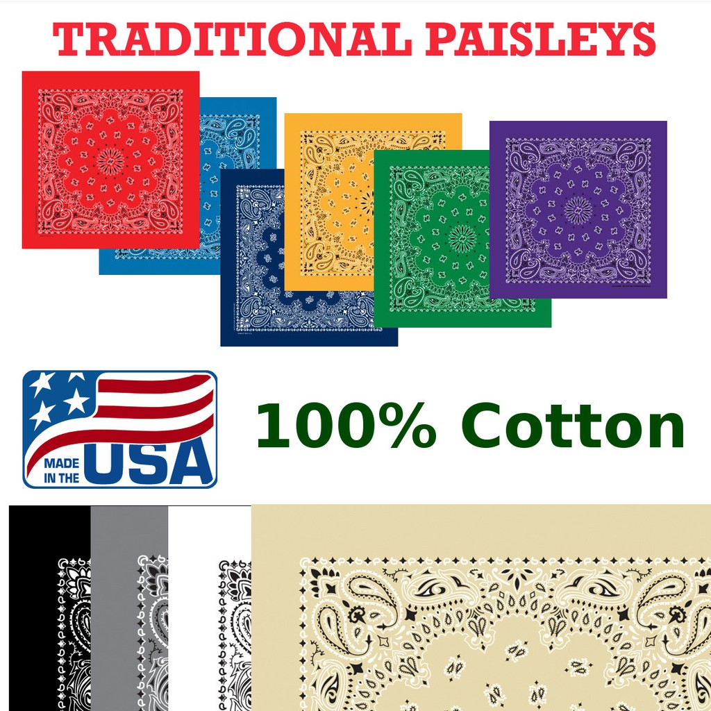 The Bandana Co USA-Made Bandanas 56x56cm 100% Cotton - Traditional ...