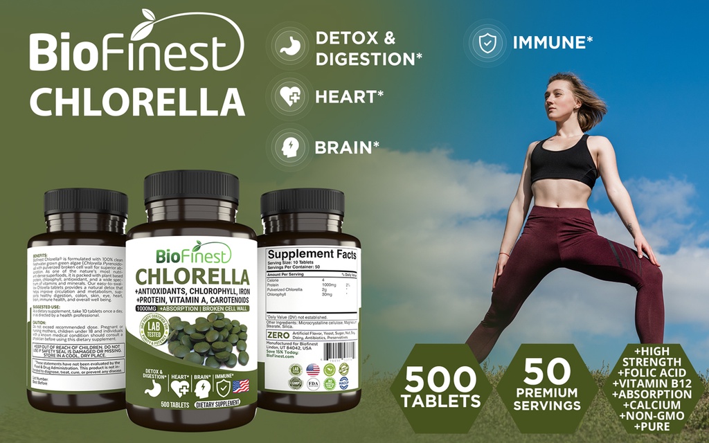 Biofinest Chlorella 1000mg Supplement - Antioxidant Superfood Algae ...