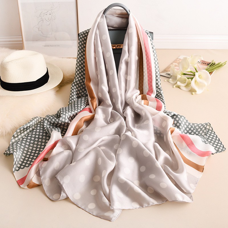 Fashion Silk Scarves Lady Long Soft Dot Print Scarf Shawl Summer Beach ...