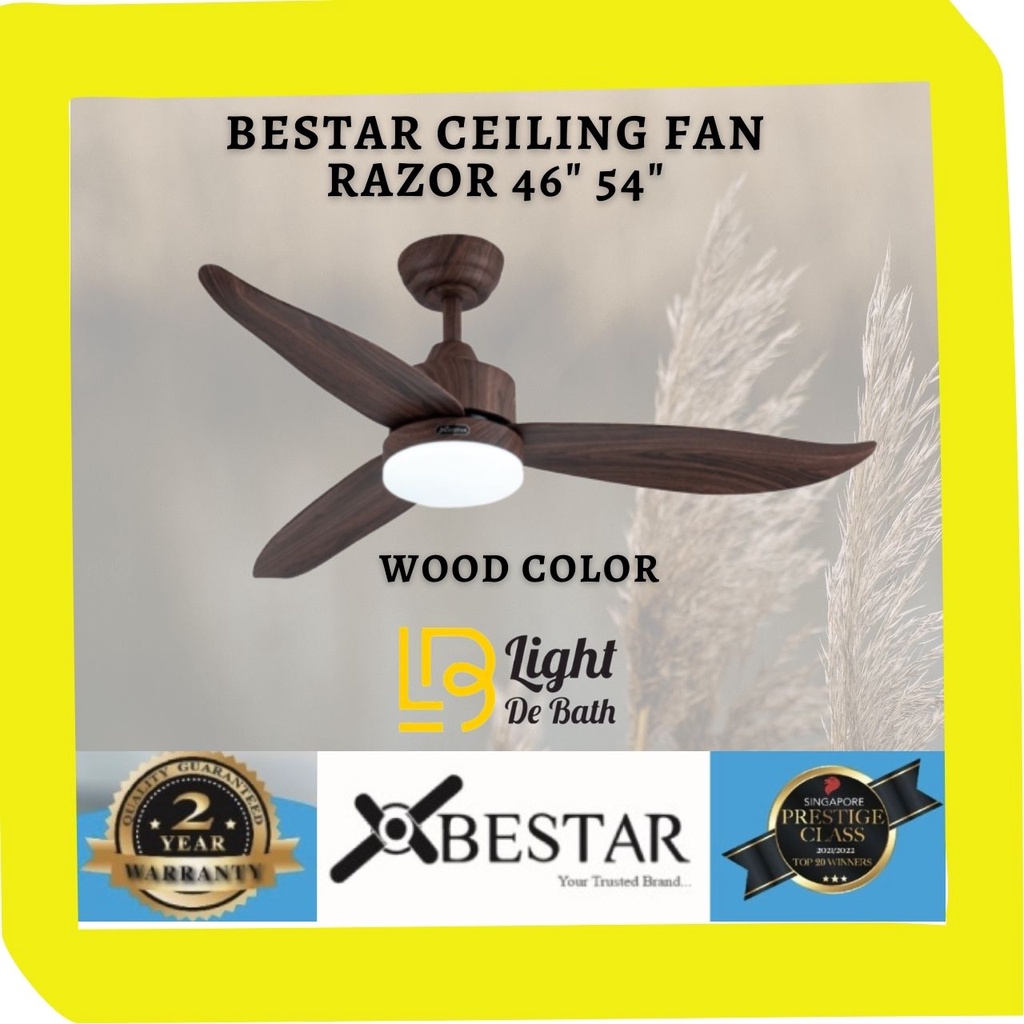 BESTAR RAZOR DC Motor 3 Blade Ceiling Fan with 3 Tone LED Light Kit and ...