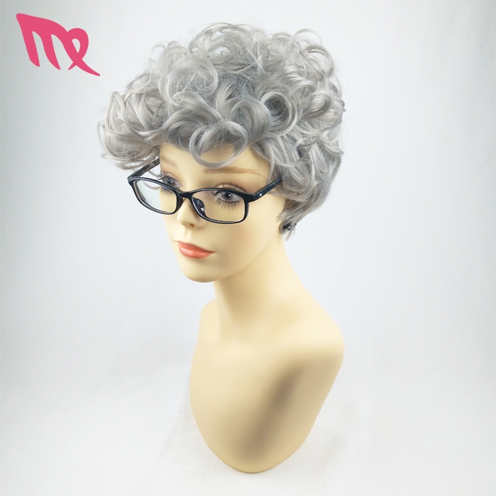 Old lady wig, old grandpa, middle-aged grandma, white wig, female short ...